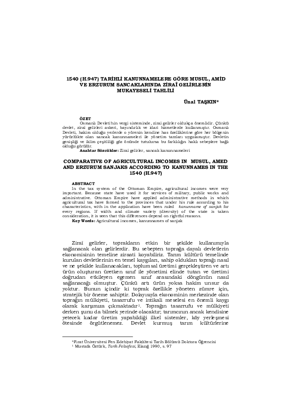 (PDF) Comparatıve Of Agrıcultural Incomes In Musul, Amed And Erzurum ...