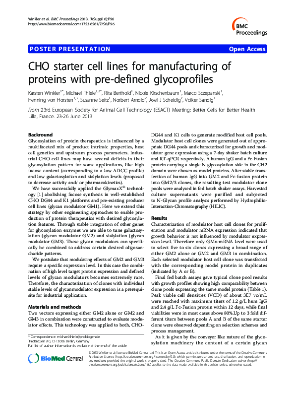(PDF) CHO starter cell lines for manufacturing of proteins with pre ...