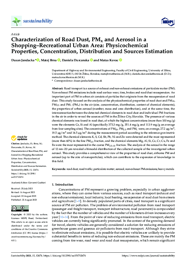 (PDF) Characterization of Road Dust, PMx and Aerosol in a Shopping–Recreational Urban Area ...
