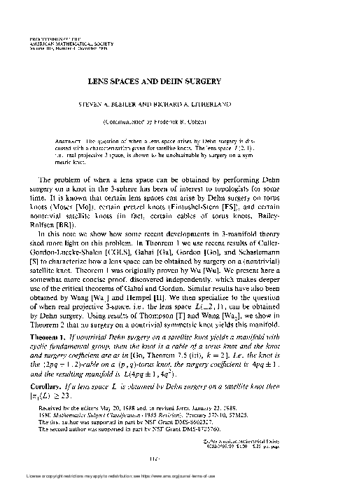 (PDF) Lens spaces and Dehn surgery