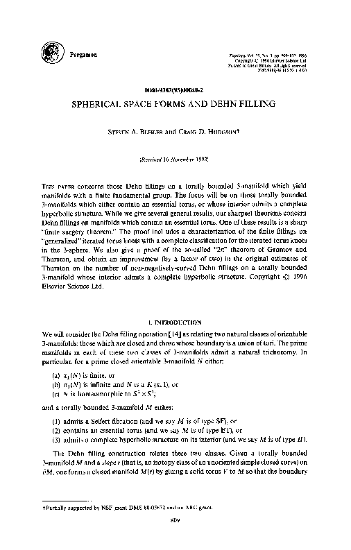 (PDF) Spherical space forms and Dehn filling