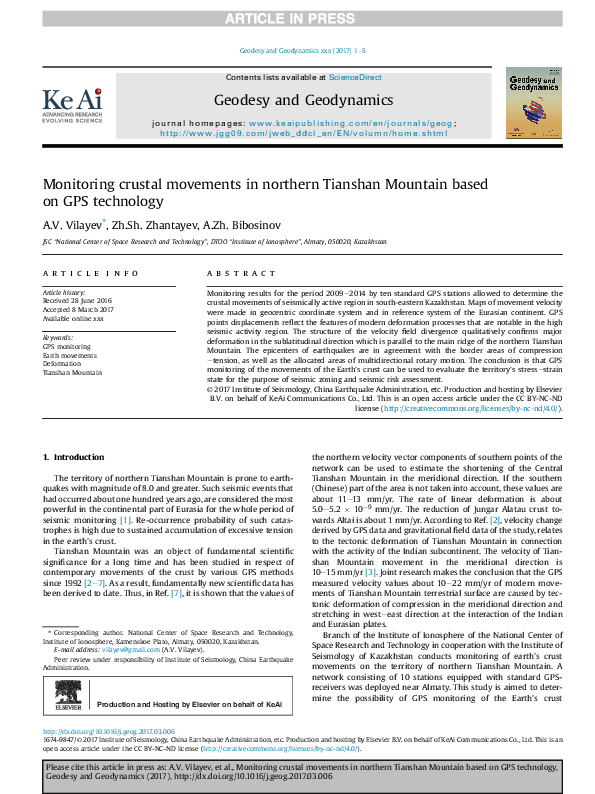 (PDF) Monitoring crustal movements in northern Tianshan Mountain based ...