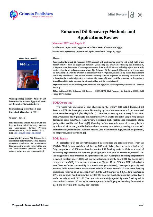 (PDF) Enhanced Oil Recovery: Methods and Applications Review