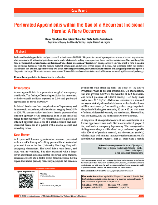 (PDF) Perforated appendicitis within the sac of a recurrent incisional ...