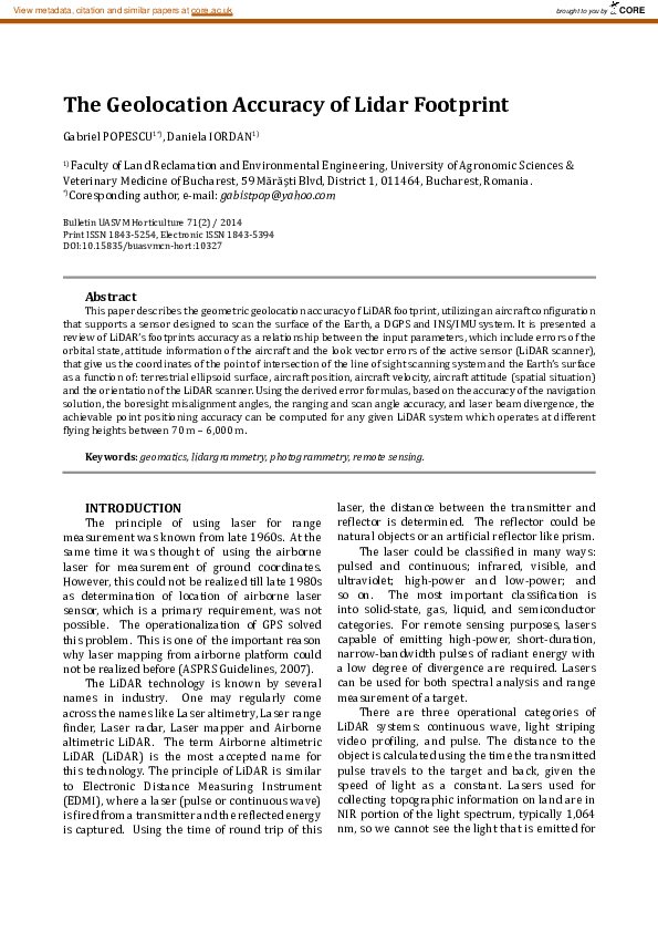 (PDF) Evaluating Geolocation Accuracy of LiDAR Footprints