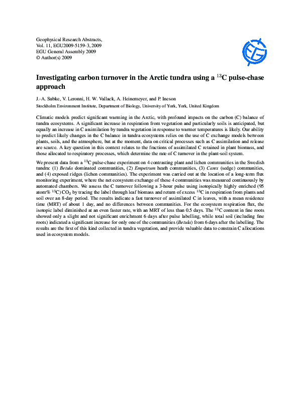 (PDF) Investigating carbon turnover in the Arctic tundra using a 13C ...