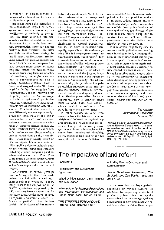 (PDF) Land is life Land reform and sustainable agriculture