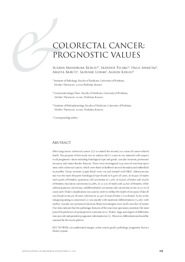 (PDF) Colorectal cancer: prognostic values