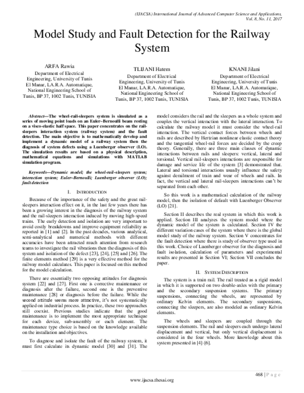 (PDF) Model Study and Fault Detection for the Railway System