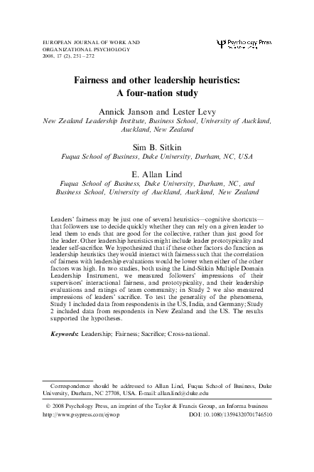 (PDF) Fairness and other leadership heuristics: A four-nation study