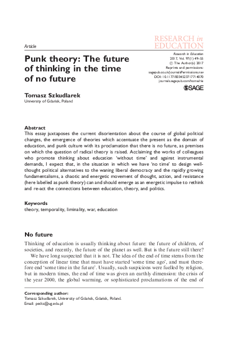 (PDF) Punk theory: The future of thinking in the time of no future