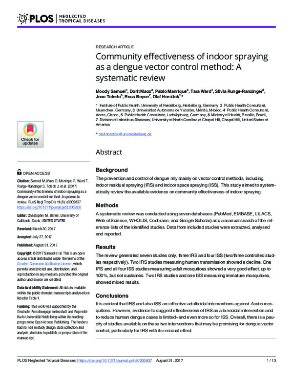 (PDF) Community effectiveness of indoor spraying as a dengue vector ...