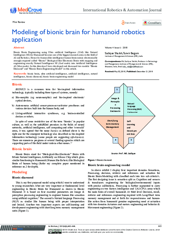 (PDF) Bionic Brain Models for Humanoid Robotics