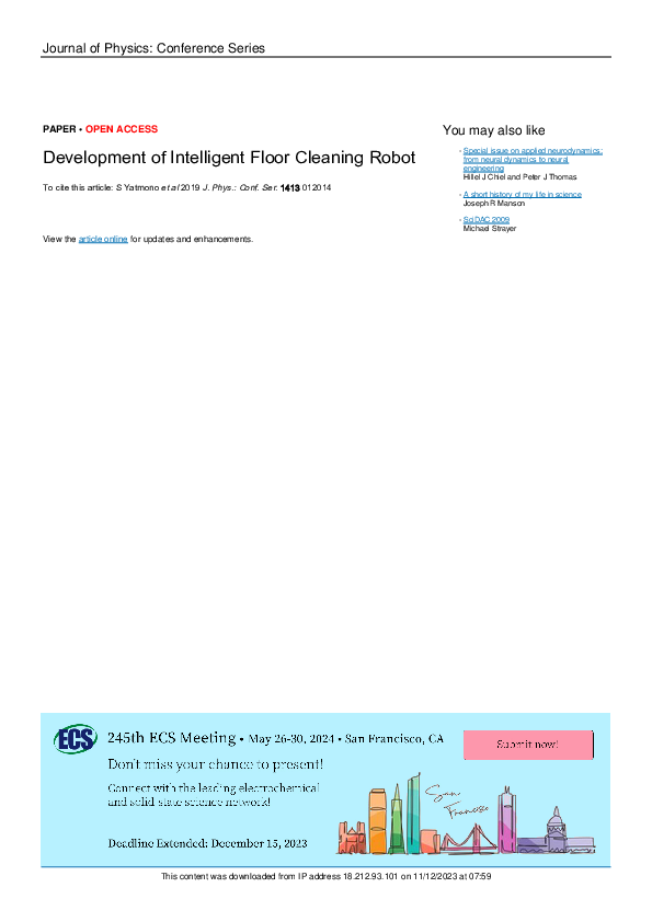 (PDF) Development of Intelligent Floor Cleaning Robot