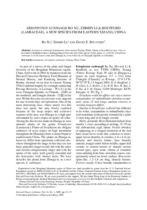 (PDF) Eriophyton sunhangiiBo Xu, Zhimin Li & Boufford (Lamiaceae), a ...