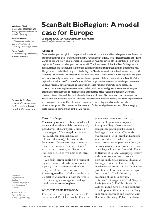 (PDF) ScanBalt BioRegion: A model case for Europe