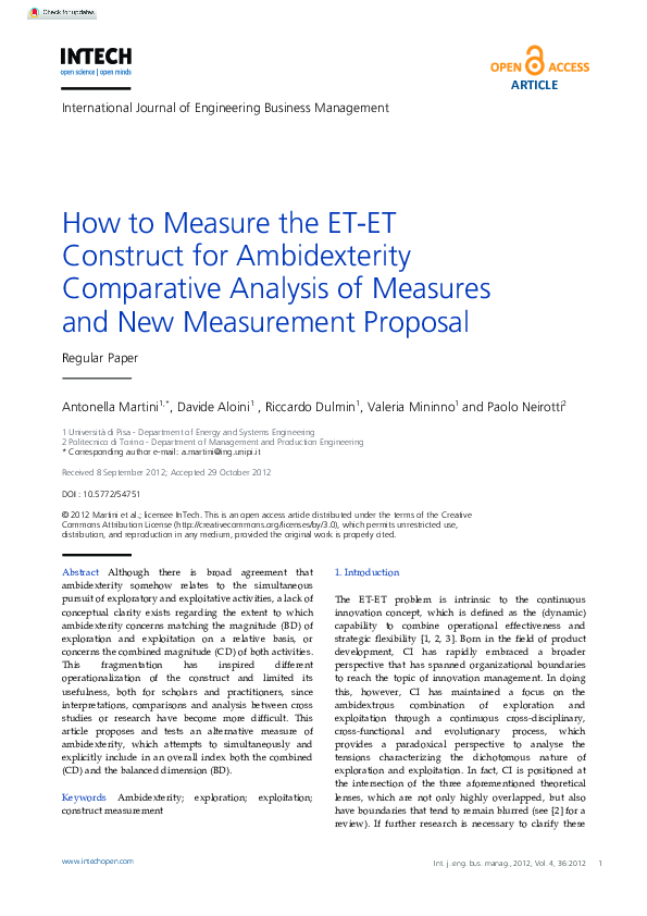 (PDF) How to Measure the ET-ET Construct for Ambidexterity Comparative Analysis of Measures and ...