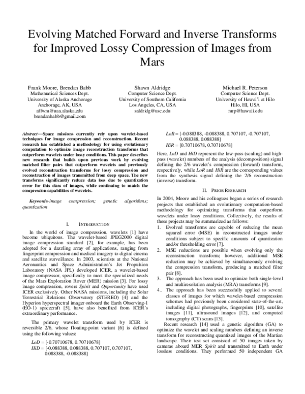 (PDF) Evolving matched forward and inverse transforms for improved lossy compression of images ...