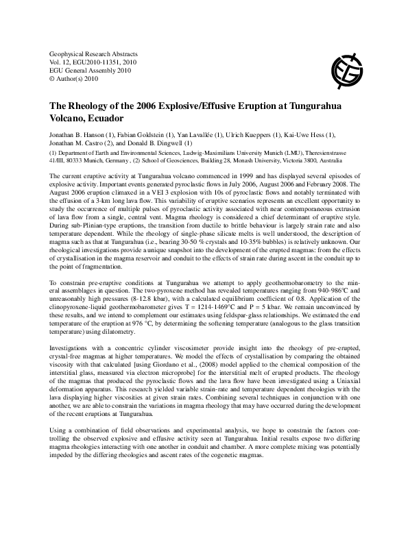 (PDF) The Rheology of the 2006 Explosive/Effusive Eruption at ...