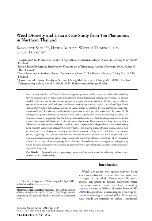 (PDF) Weed Diversity and Uses: a Case Study from Tea Plantations in Northern Thailand