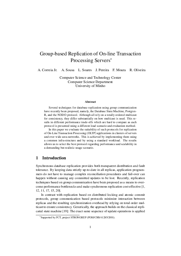 (PDF) Group-Based Replication of On-Line Transaction Processing Servers