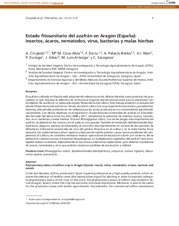 (PDF) Phytosanitary status of saffron crop in Aragón (Spain): insects ...