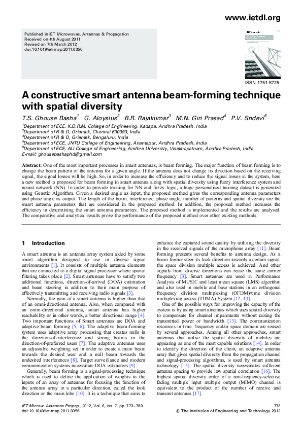 (PDF) A constructive smart antenna beam-forming technique with spatial diversity | B. R ...