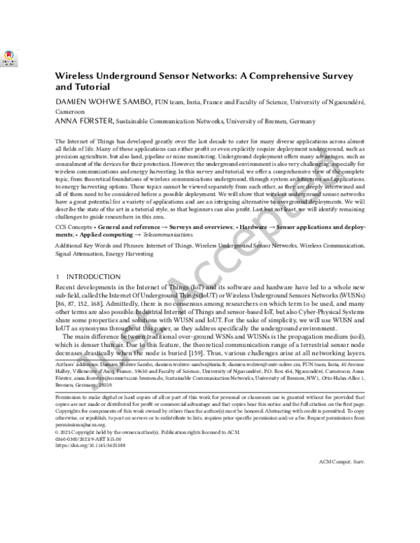 (PDF) Wireless Underground Sensor Networks: A Comprehensive Survey and ...