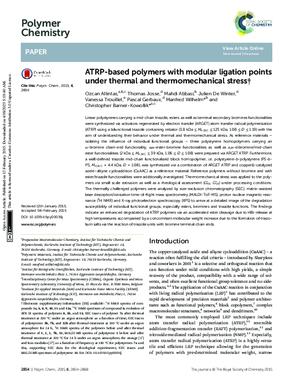 (PDF) ATRP-based polymers with modular ligation points under thermal and thermomechanical stress