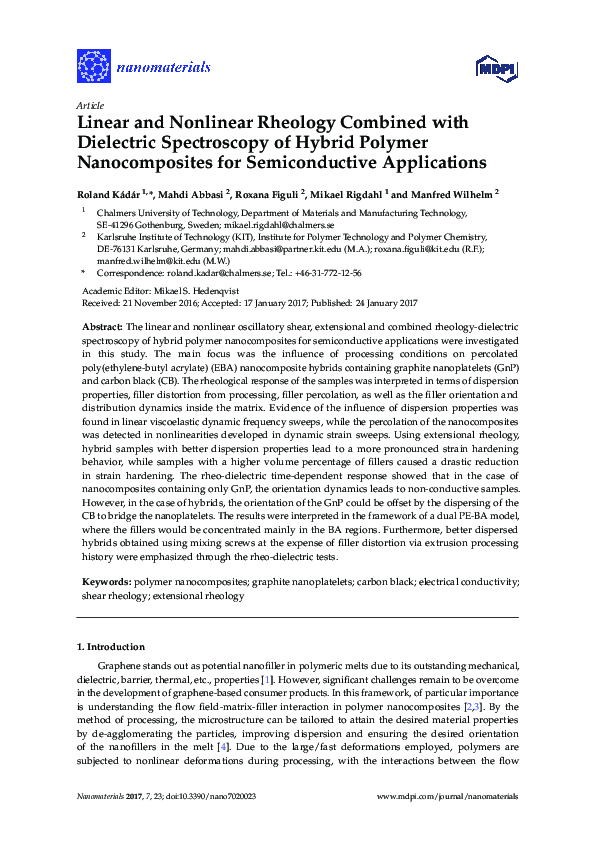 (PDF) Linear and Nonlinear Rheology Combined with Dielectric ...