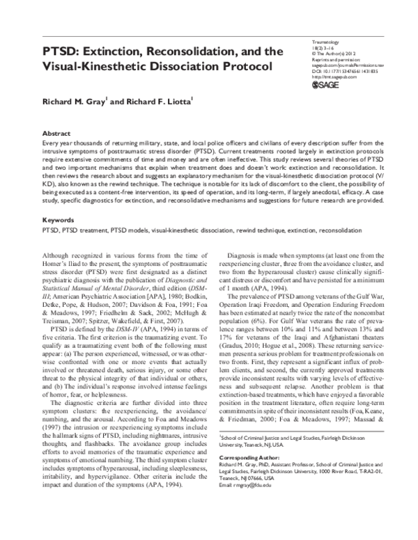 (PDF) PTSD: Extinction, reconsolidation, and the visual-kinesthetic ...