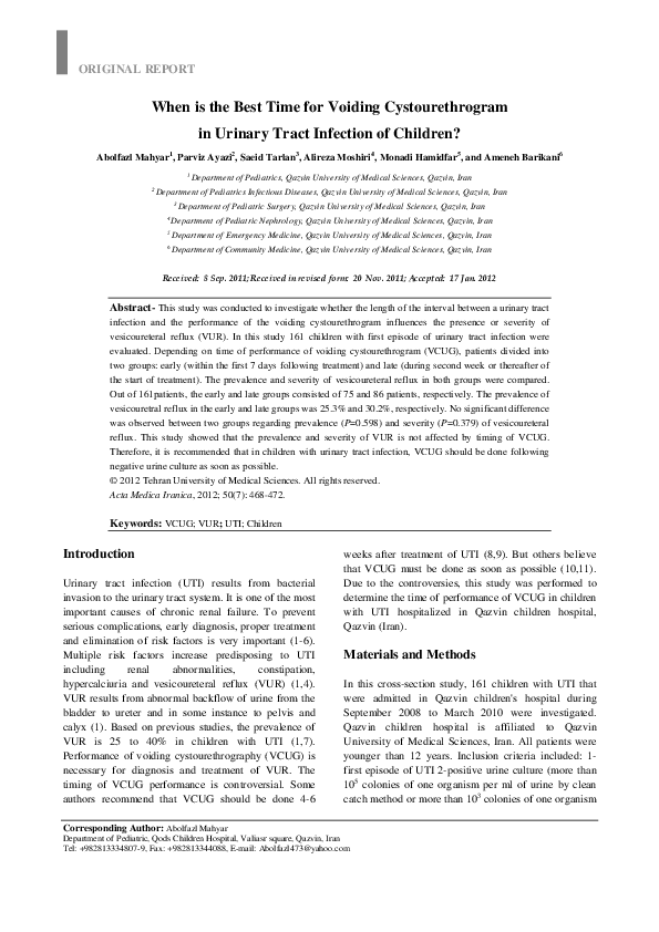 (PDF) When is the best time for voiding cystourethrogram in urinary ...