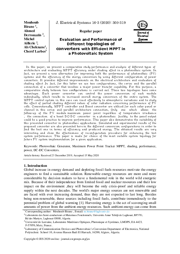 (PDF) Evaluation and Performance of Different topologies of converters with Efficient MPPT in a ...