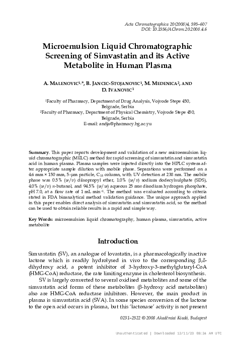 (PDF) Microemulsion liquid chromatographic screening of Simvastatin and ...