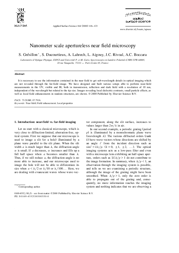 (PDF) Nanometer scale apertureless near field microscopy