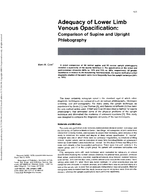 (PDF) Adequacy of lower limb venous opacification:comparison of supine ...