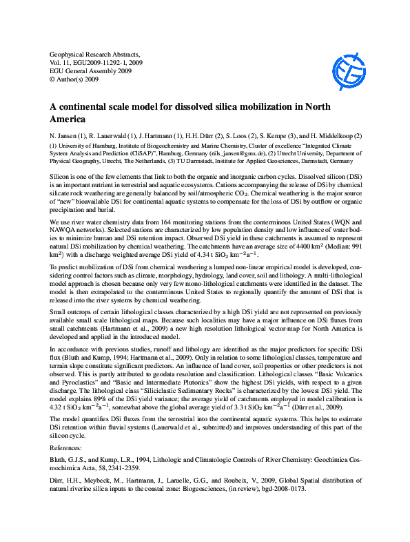(PDF) A continental scale model for dissolved silica mobilization in ...