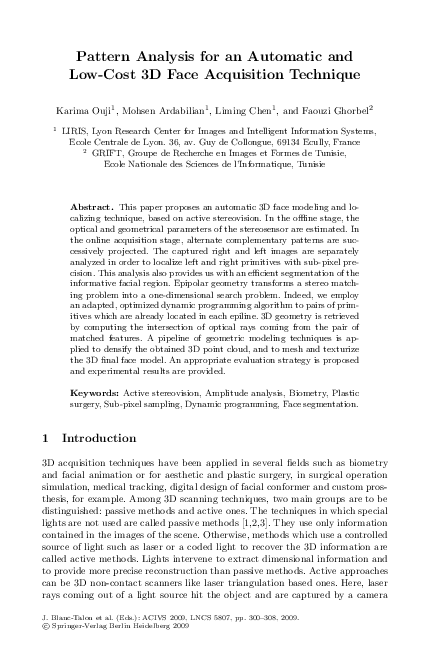 (PDF) Pattern Analysis for an Automatic and Low-Cost 3D Face Acquisition Technique