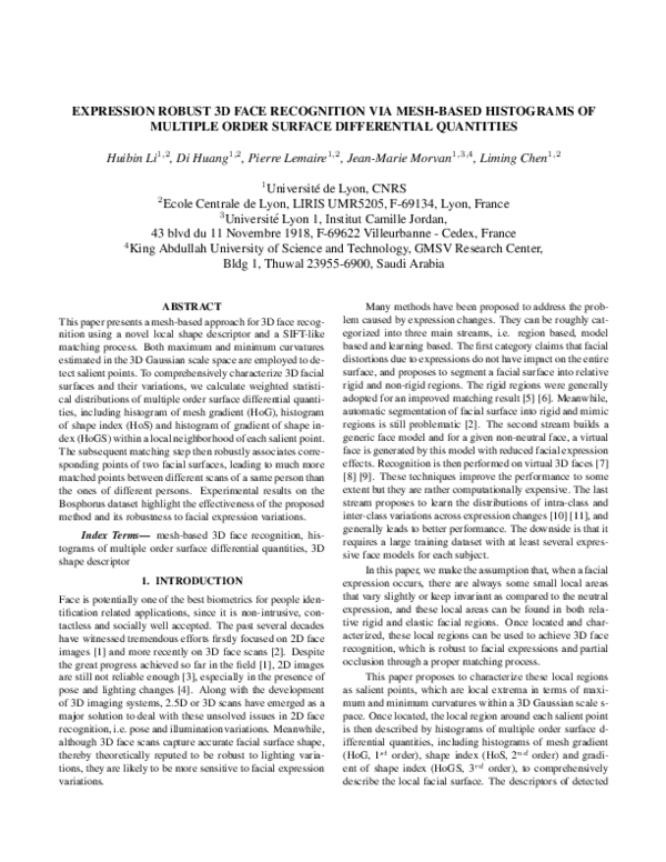 Pdf Expression Robust 3d Face Recognition Via Mesh Based Histograms Of Multiple Order Surface