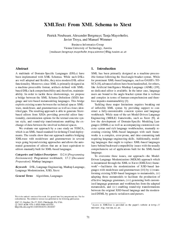 Pdf Xmltext From Xml Schema To Xtext Patrick Neubauer