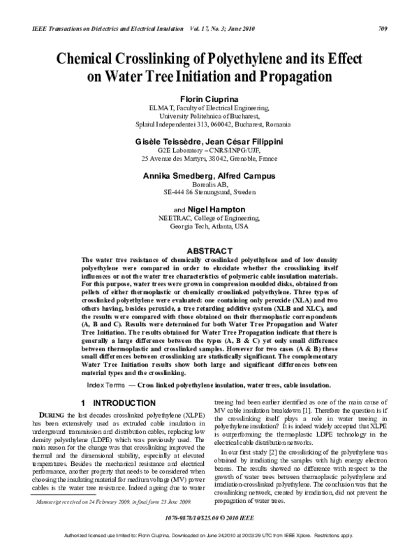 (PDF) Chemical crosslinking of polyethylene and its effect on water tree initiation and propagation