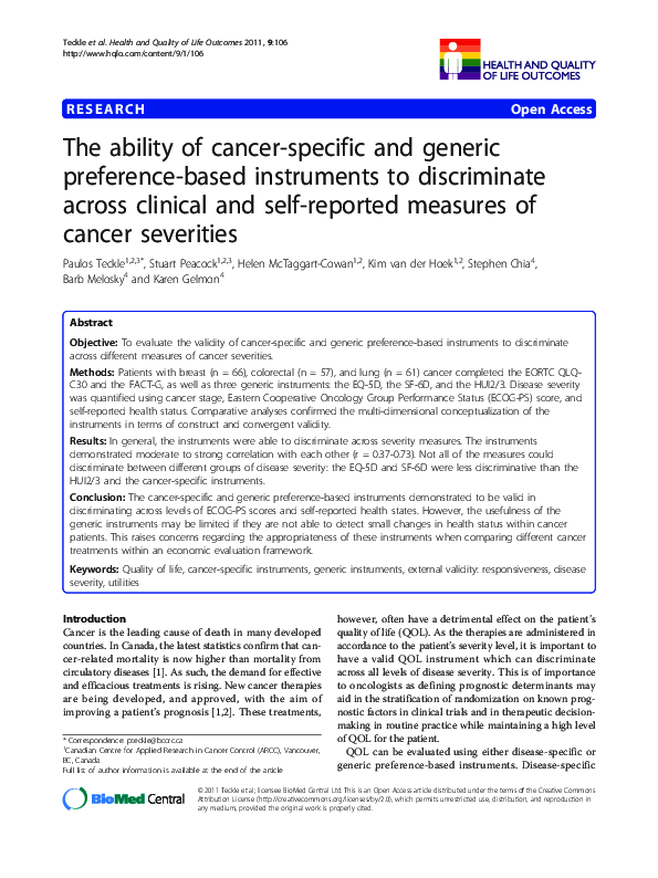 (PDF) The ability of cancer-specific and generic preference-based ...