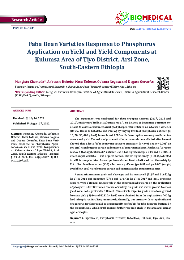 (PDF) Faba Bean Varieties Response to Phosphorus Application on Yield and Yield Components at ...