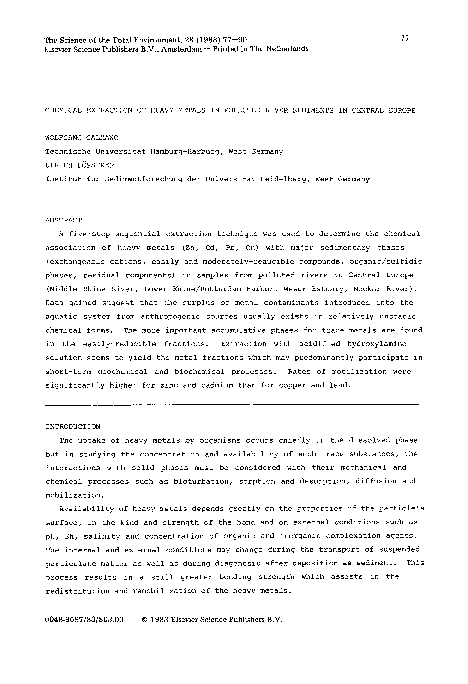 (PDF) Chemical extraction of heavy metals in polluted river sediments ...
