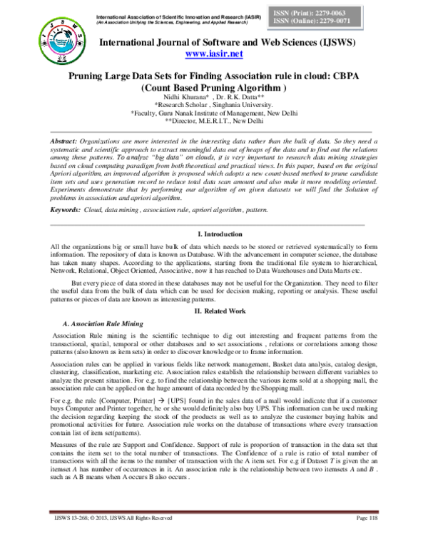 (PDF) Pruning Large Data Sets for Finding Association rule in cloud: CBPA (Count Based Pruning ...