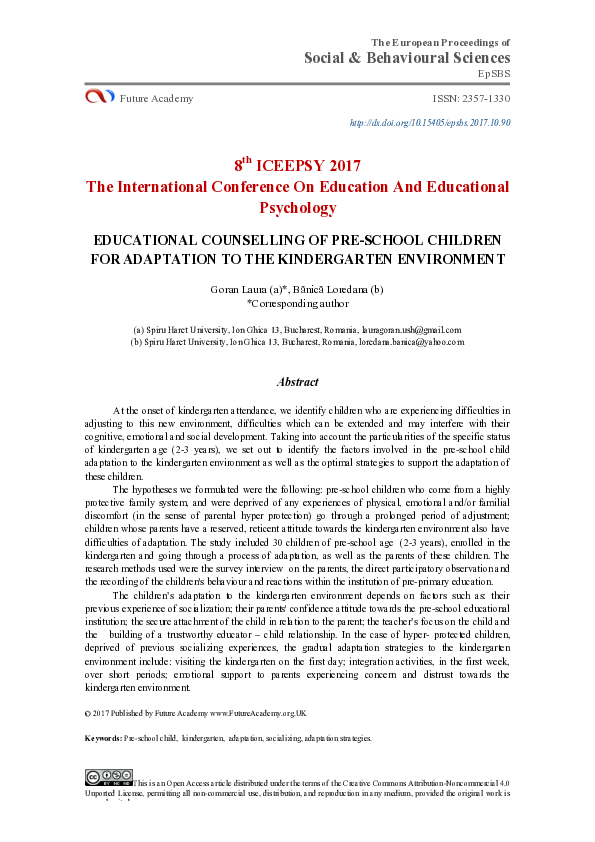 (PDF) Educational Counselling Of Pre-School Children For Adaptation To ...