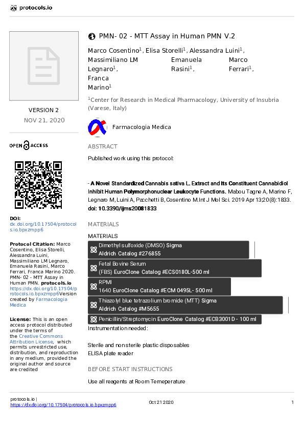 (PDF) PMN- 02 - MTT Assay in Human PMN v2 | Elisa Storelli - Academia.edu