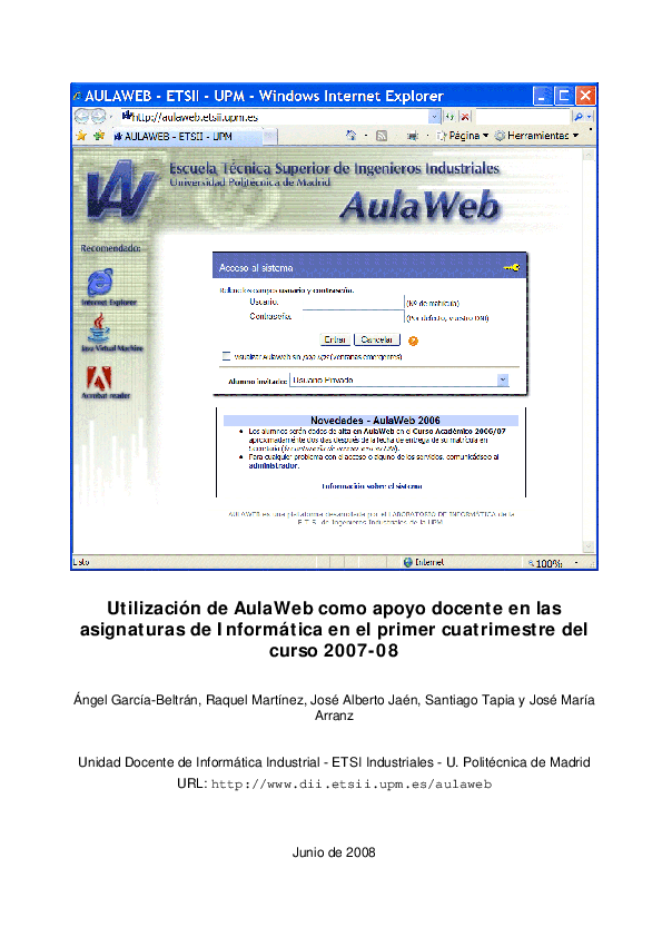 (PDF) Utilización de AulaWeb como apoyo docente en las asignaturas de Informática en el primer ...
