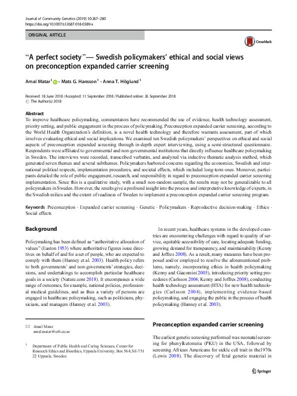 (PDF) “A perfect society”— Swedish policymakers’ ethical and social views on preconception ...