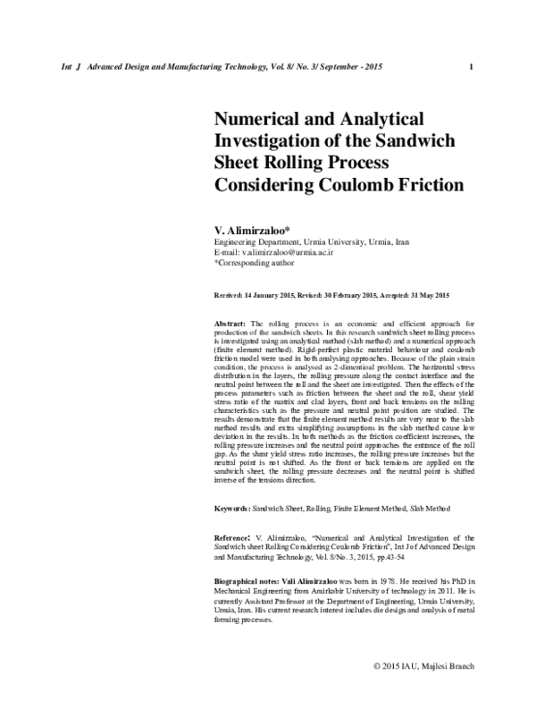 (PDF) Numerical and Analytical Investigation of the Sandwich Sheet Rolling Process Considering ...